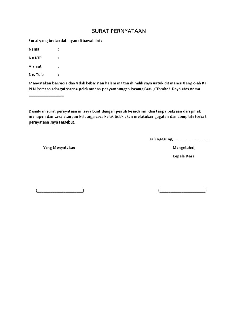 Surat Pernyataan Tanam Tiang | PDF