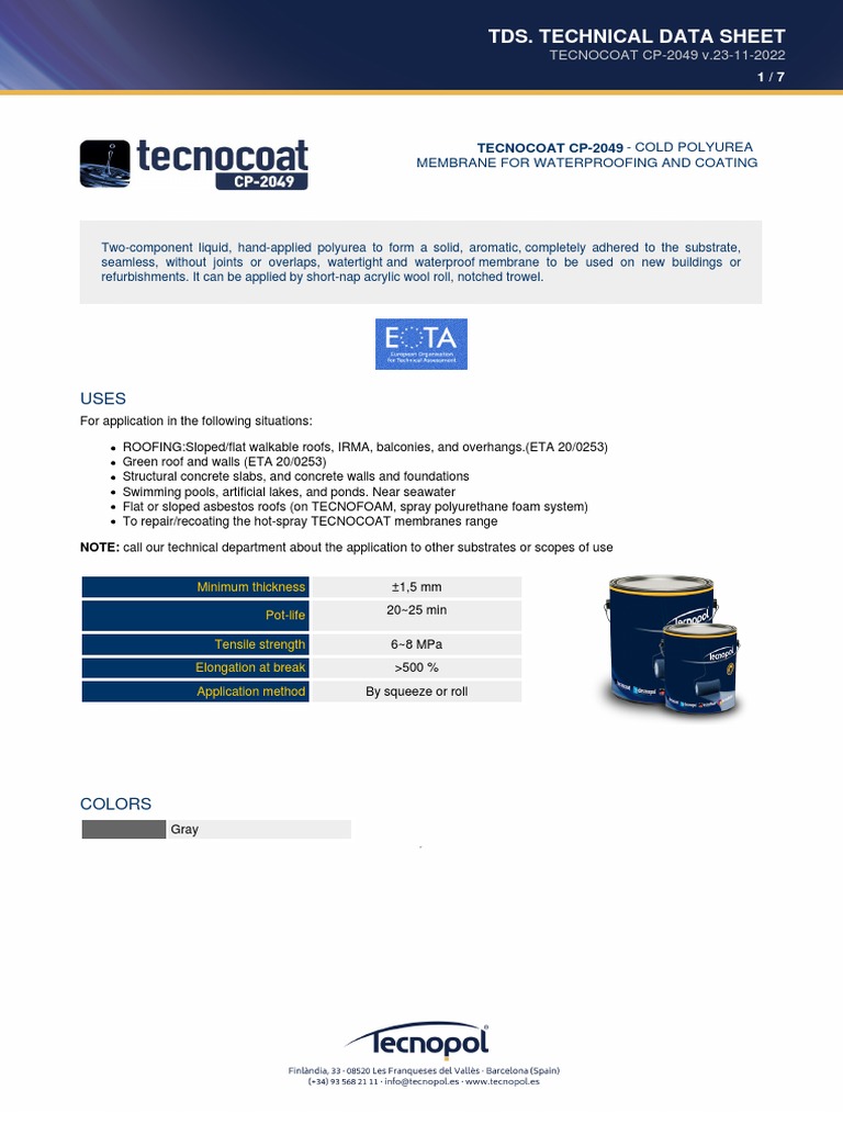 TDS en Tecnocoat CP 2049 | PDF | Epoxy | Concrete