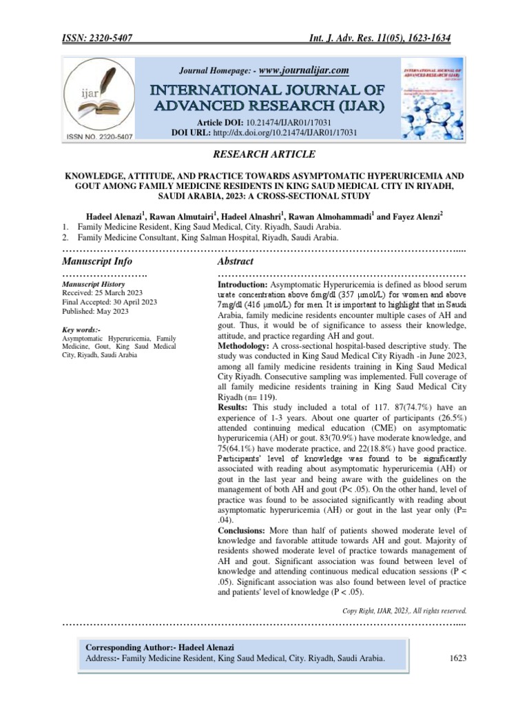 Journal Homepage: - : Manuscript History | Download Free PDF | Gout ...