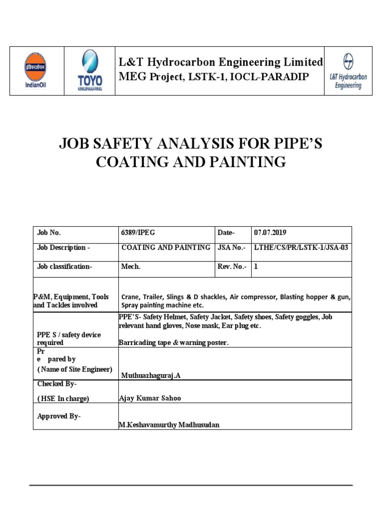 JSA For Coating and Painting | PDF | Grinding (Abrasive Cutting) | Personal Protective Equipment