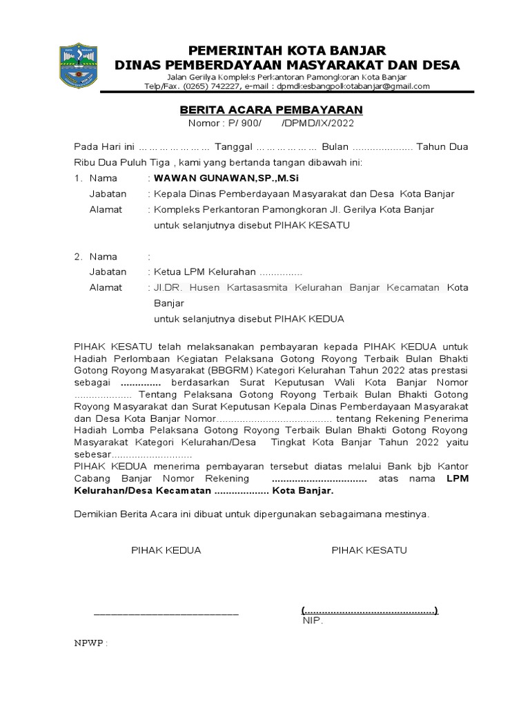 contoh file Berita Acara HADIAH BBGRM | PDF
