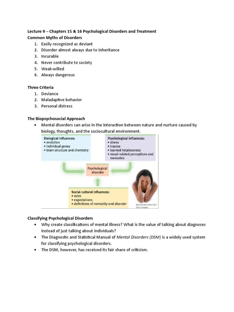 Lecture 9 - Ch. 15 & 16 Psychological Disorders and Treatment | PDF ...