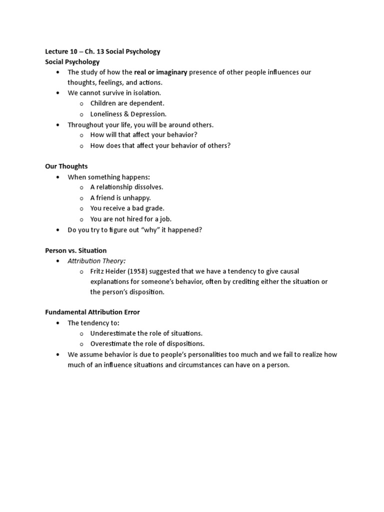 Lecture 10 - Ch. 13 Social Psychology | PDF | Social Psychology ... Lecture 10 - Ch. 13 Social Psychology | PDF | Social Psychology ...