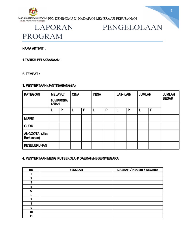 FORMAT LAPORAN PENGELOLAAN PROGRAM | PDF