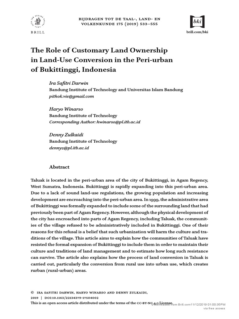 The Role of Customary Land Ownership in Land-Use Bukittinggi | PDF