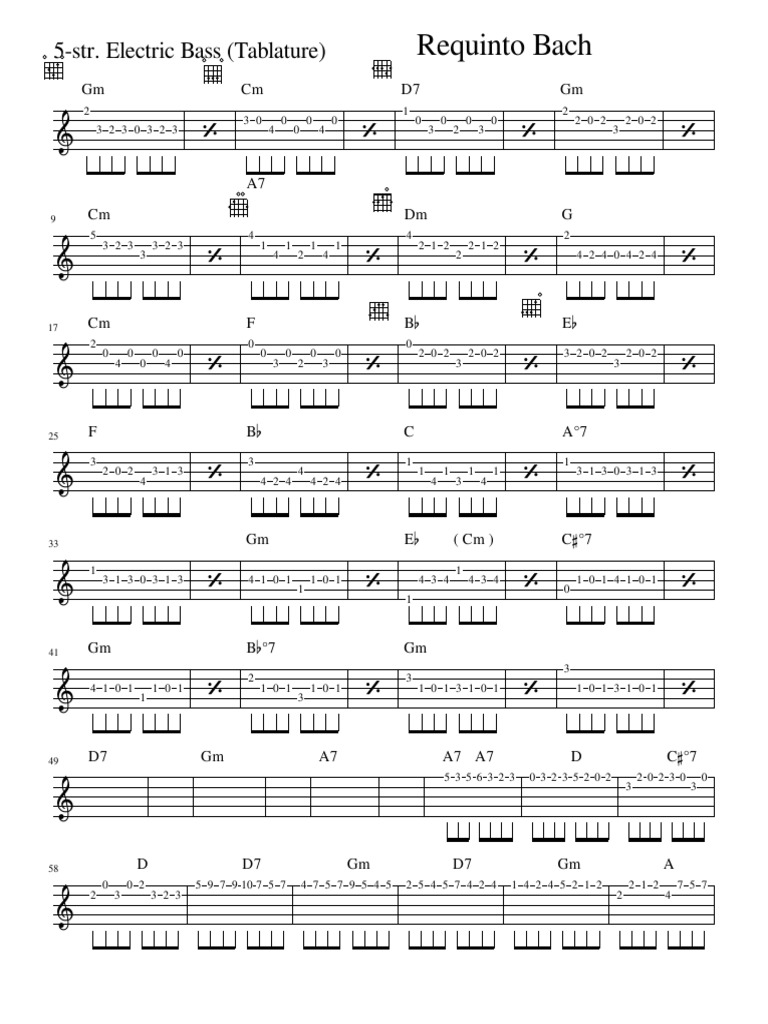 Requinto Bach 6-5-str. Electric Bass (Tablature) | PDF | Composiciones ...