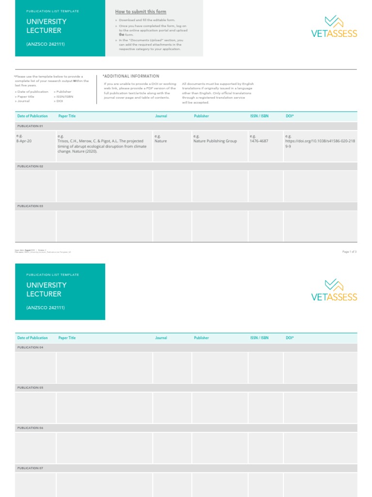 VETASSESS Publication List-University - Lecturer | PDF | International ...