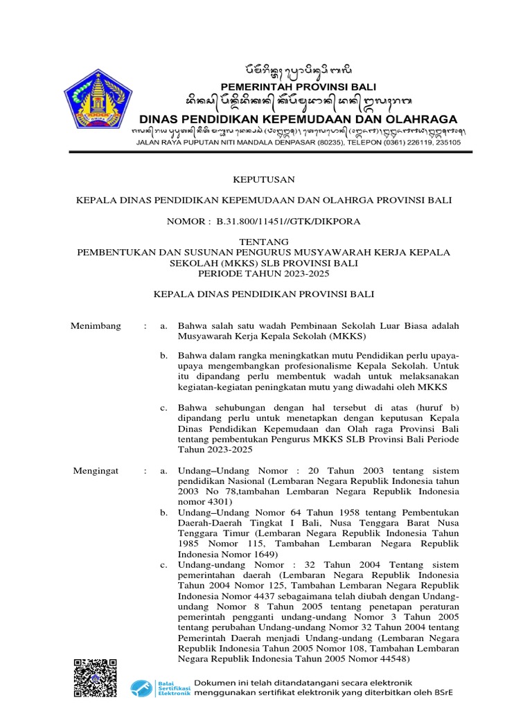 Struktur MKKS SLB Provinsi Bali 2023-2025 | PDF