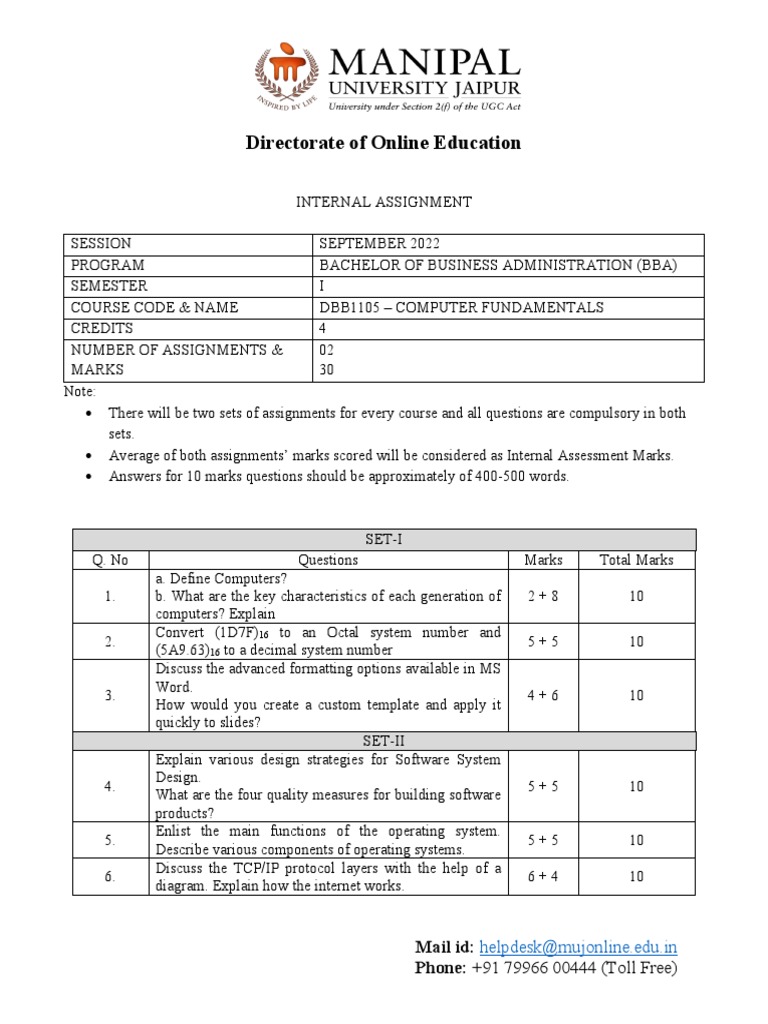 Assignment DBB1105 BBA 1 Set-1 and 2 Nov 2022 (1) | PDF | Computer Network | Operating System
