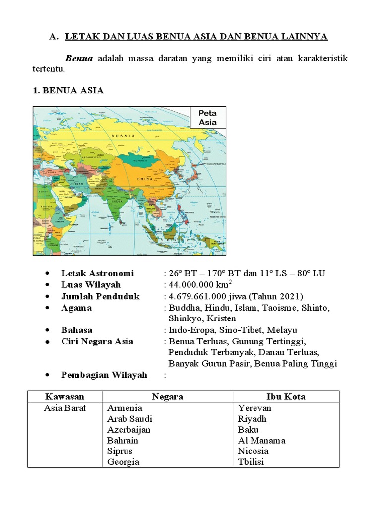 Letak dan Luas Benua di Dunia | PDF