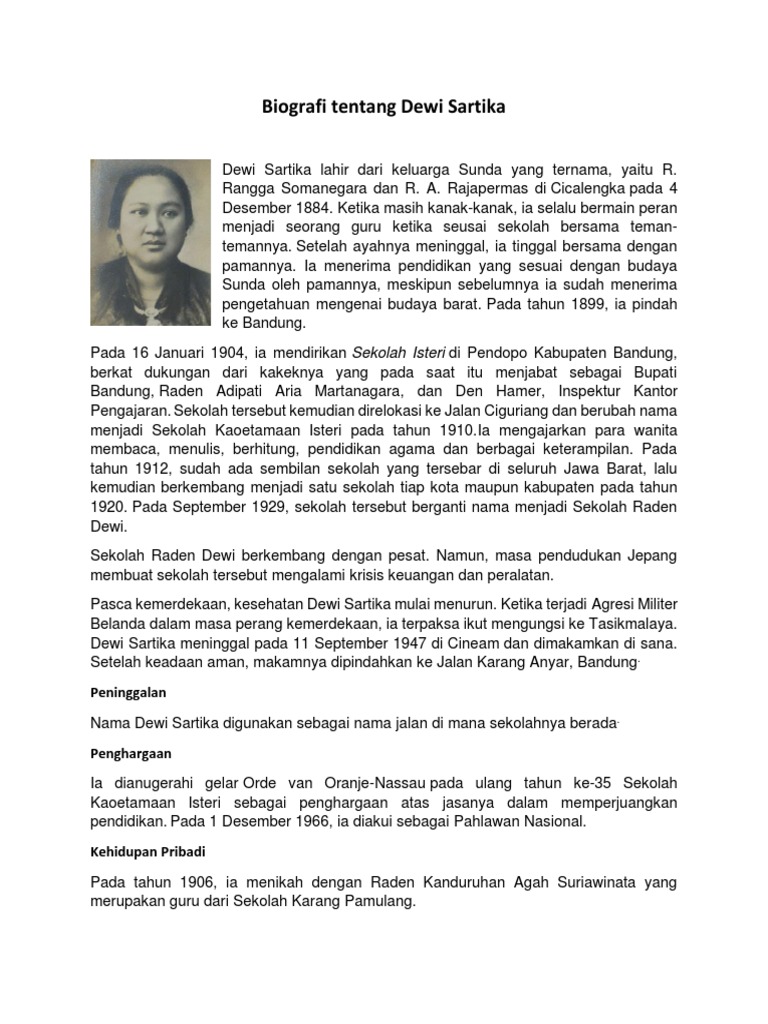 Biografi Tentang Dewi Sartika | PDF | Agama & Spiritualitas | Puisi