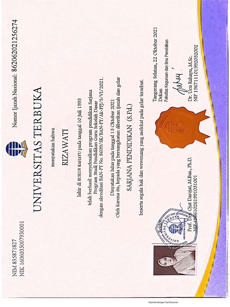 Ijazah s1 Riza Wati | PDF