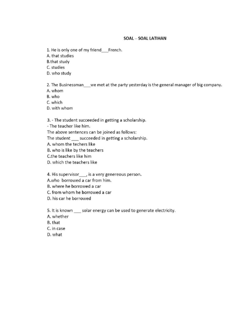 Soal Latihan Adjective Clause | PDF