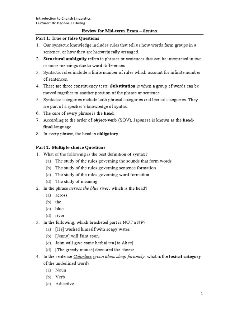 Linguistic Review Syntax | PDF | Phrase | Syntax
