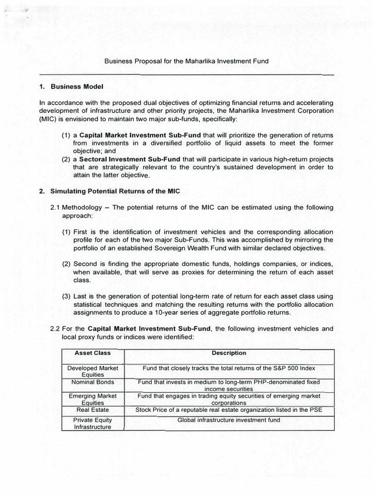 Business Proposal For The MIF | PDF | Investment Fund | Asset Allocation