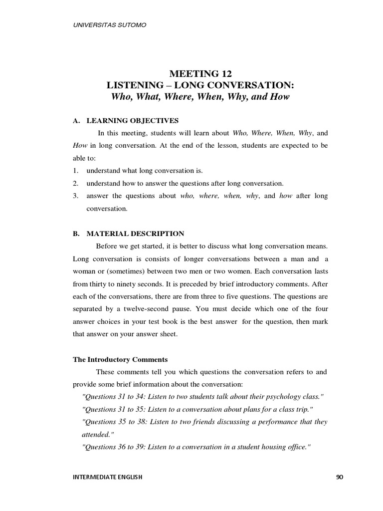 Understanding Long Conversations in English | PDF | Conversation ...
