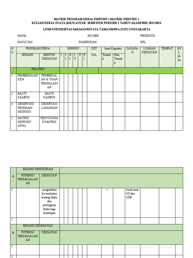 Matrik Program Kerja Individu | PDF
