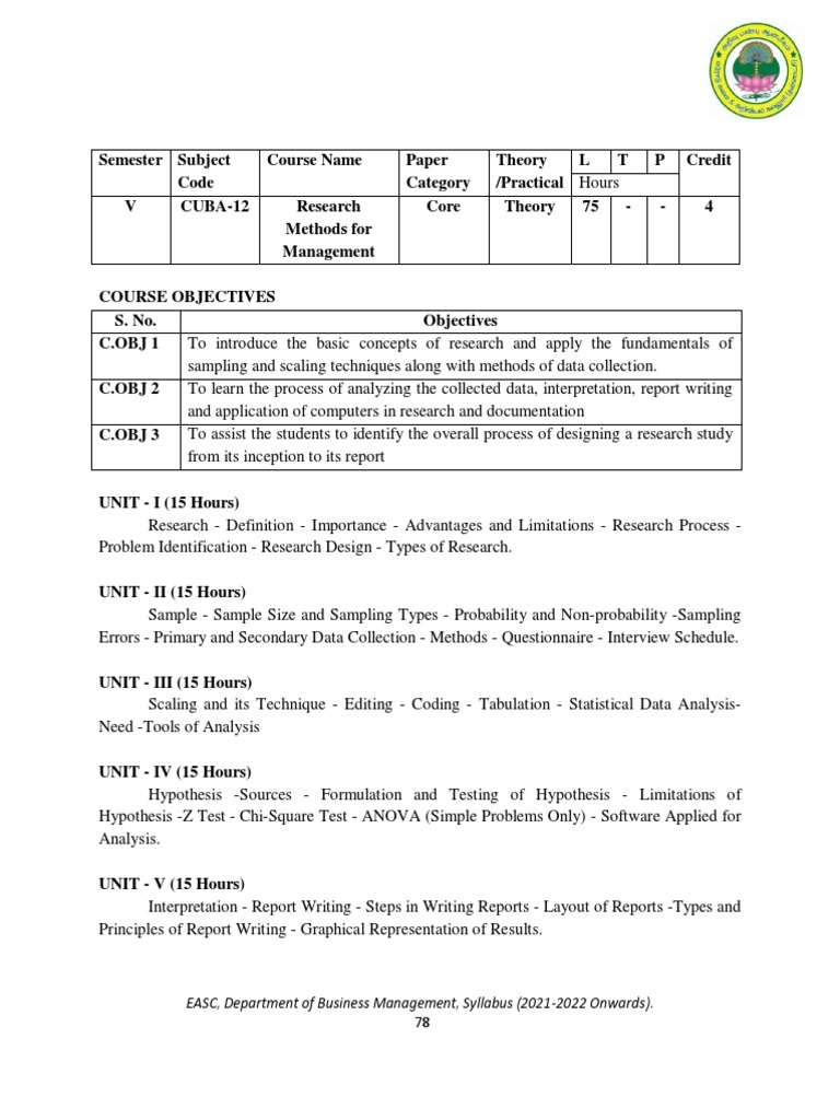 RMM Syllabus | PDF | Sampling (Statistics) | Data