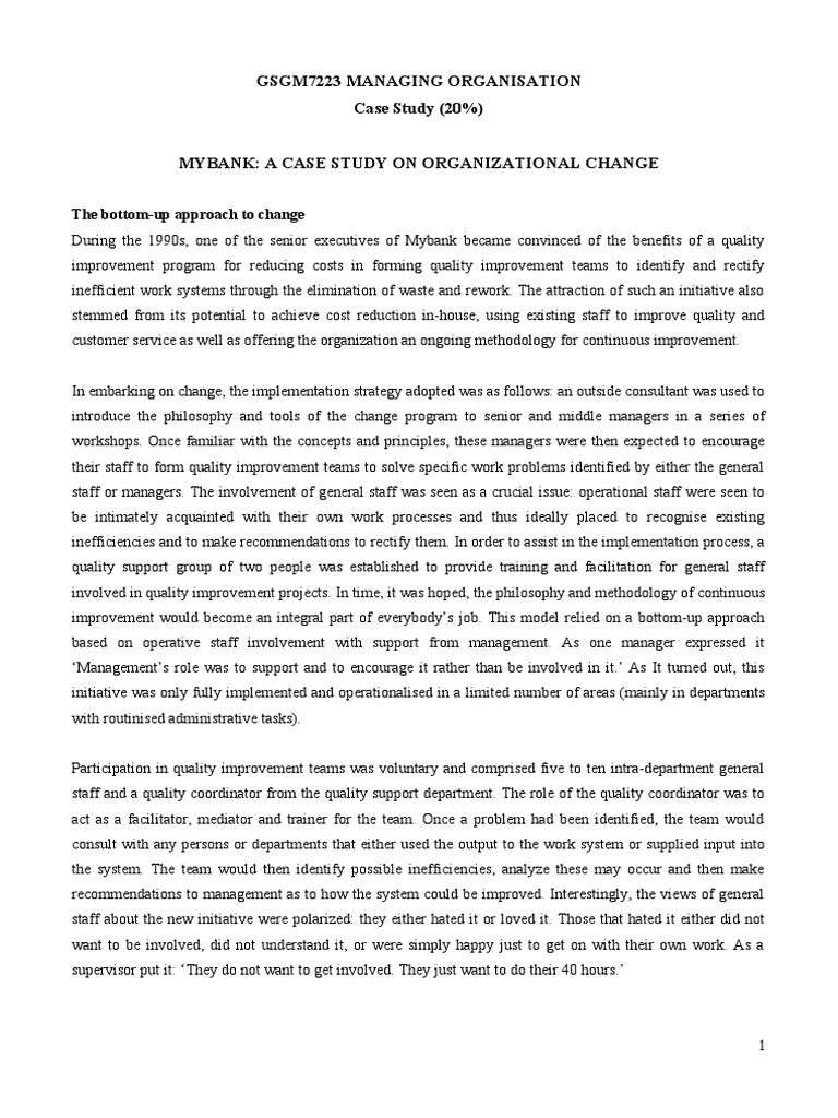 Mybank's Organizational Change Case Study | PDF | Top Down And Bottom ...