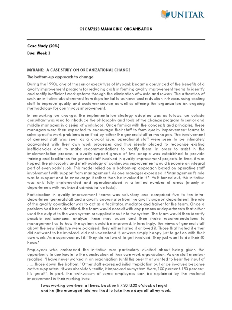 Managing Organisation Case-Study-Question | PDF | Top Down And Bottom Up Design | Quality Management