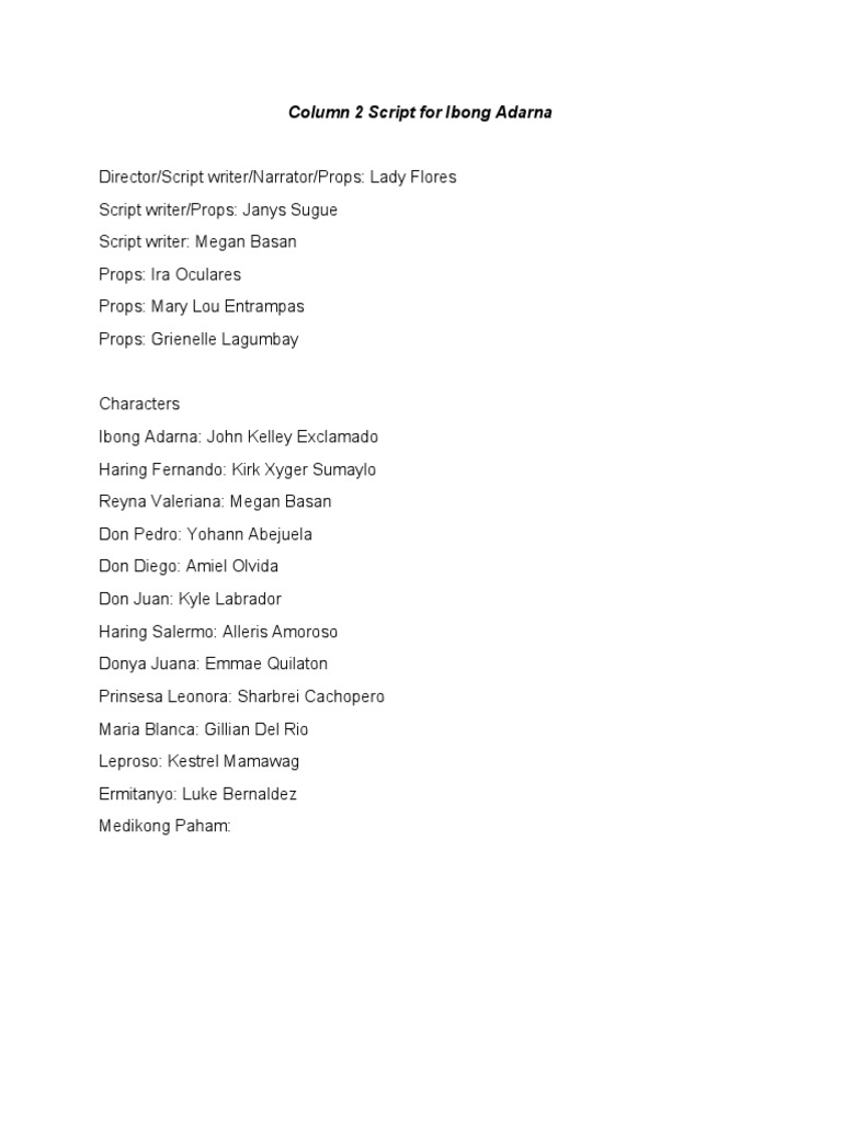 Column 2 Script For Ibong Adarna Rp Pdf 9355