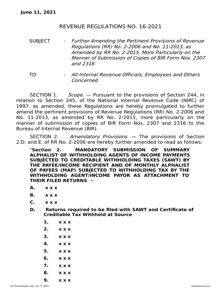 8 RR No. 16-2021 (Allowing Submission of Scanned Copies of 2307) | PDF ...