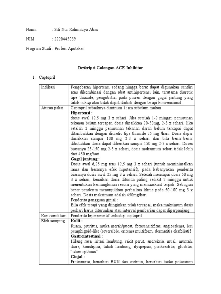 Tugas 2-Deskripsi Golongan ACEI - Siti Nur Rahmatiya Abas | PDF