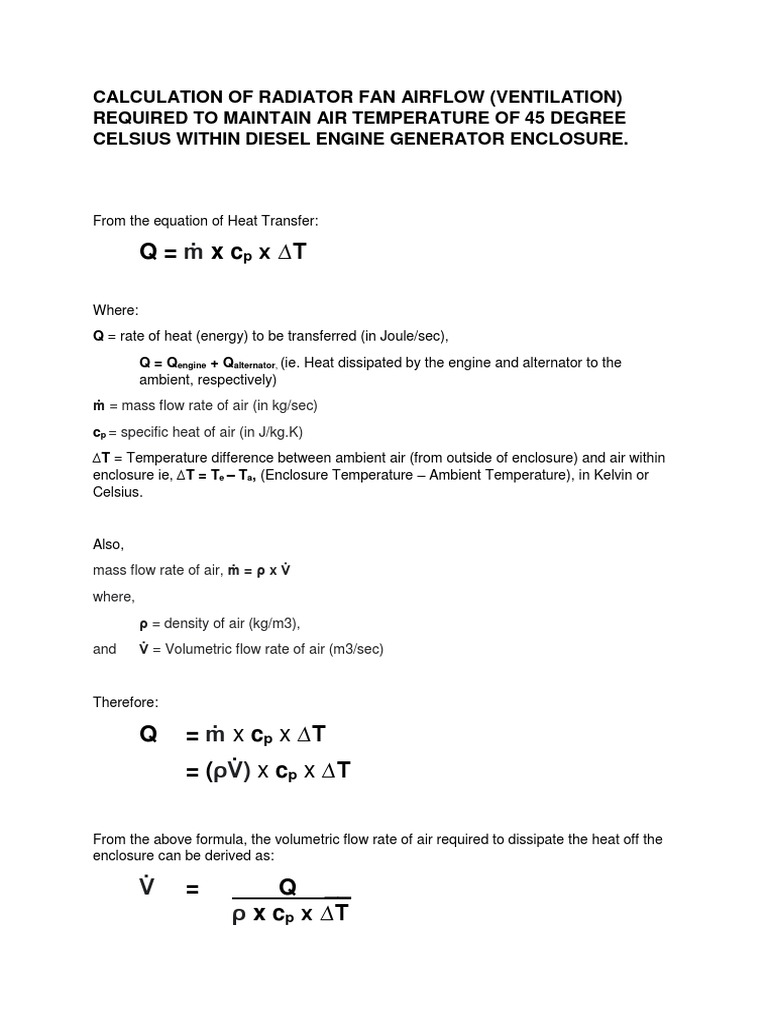 Calculation of Ventilation Airflow - Radiator Cooling Fan CFM | PDF | Teaching Methods ...