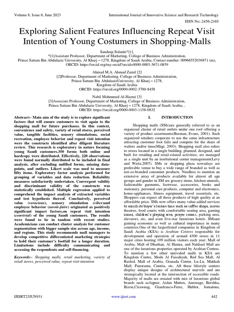 Exploring Salient Features Influencing Repeat Visit Intention of Young ...