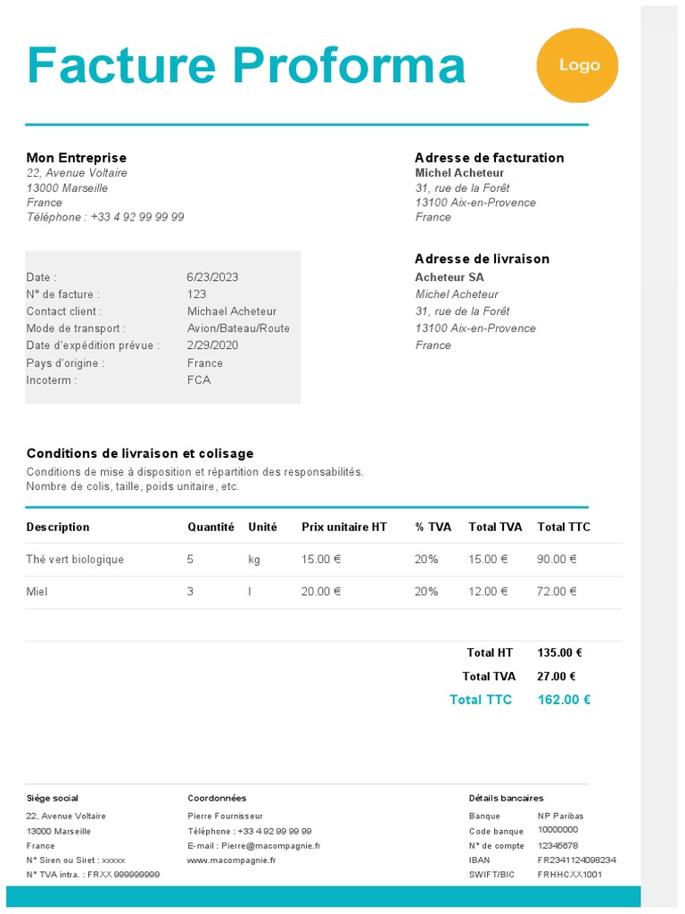 Modele de Facture Proforma Excel | PDF