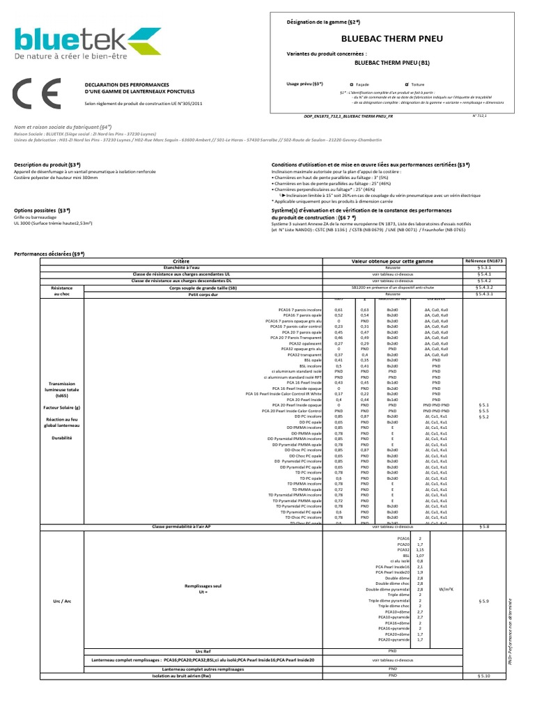 BLUETEK - Bluebac Therm PNEU (DoP - EN1873) | PDF