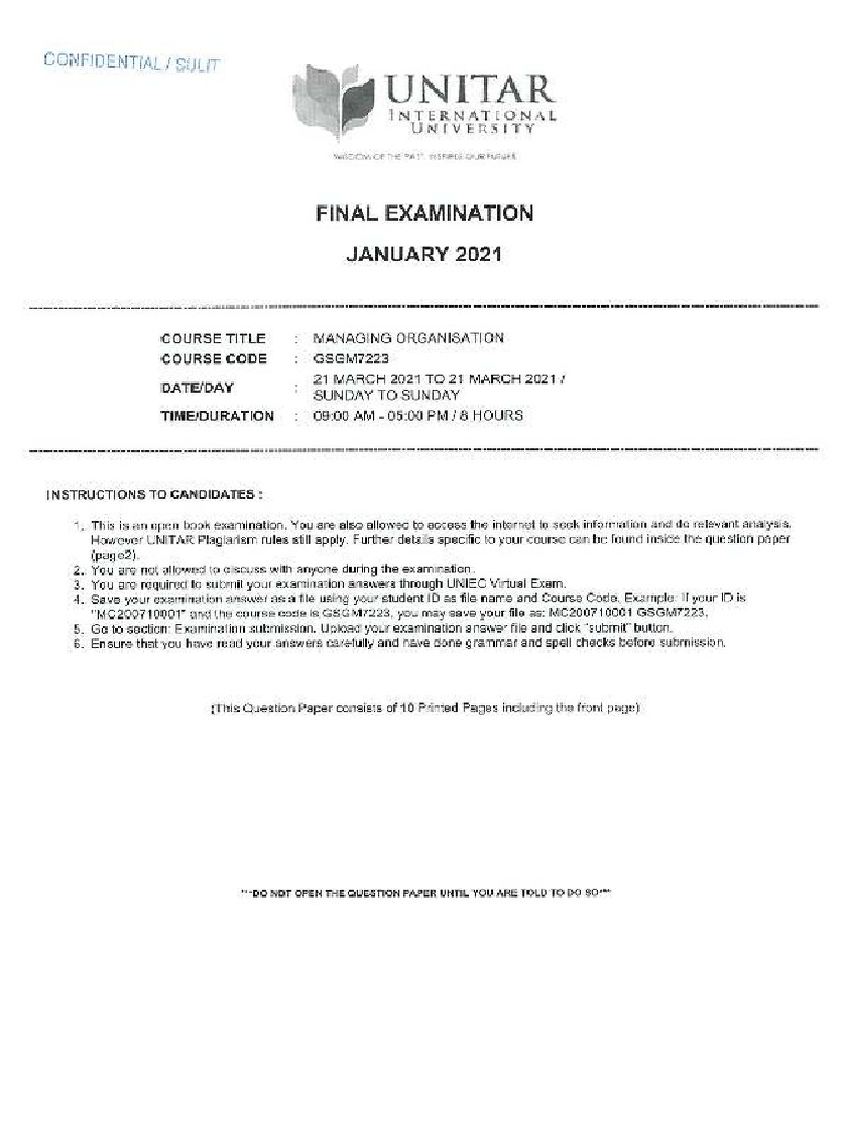 Managing Organisation Exam Question Jan 2021 | PDF