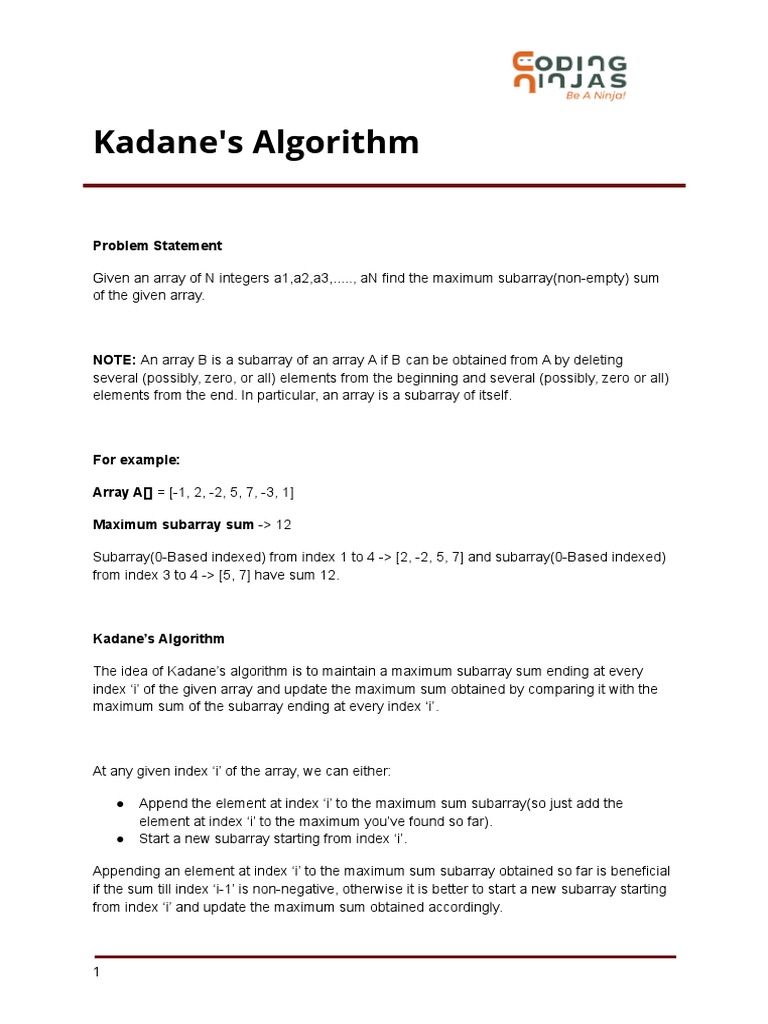 GP - DSA - Kadane's Algorithm | PDF | Computer Science | Mathematics GP - DSA - Kadane's Algorithm | PDF | Computer Science | Mathematics