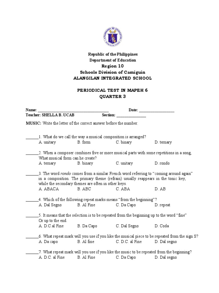 Mapeh 6-3RD Quarter PT | PDF | Pollution | Water