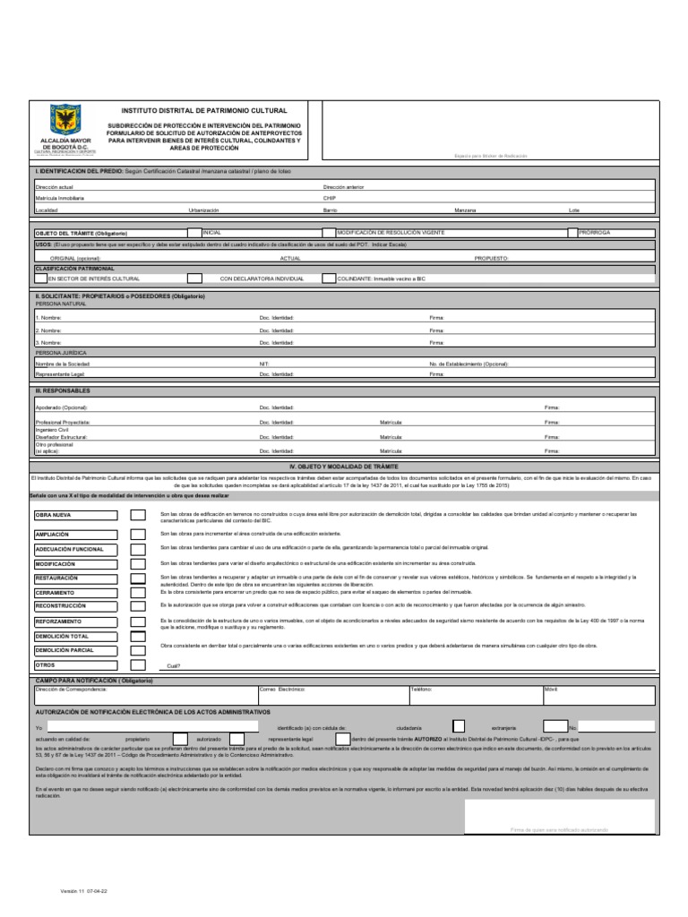 Formulario - Solicitud - Intervencion - Anteproyectos - V11.xls (Modo de Compatibilidad) | PDF