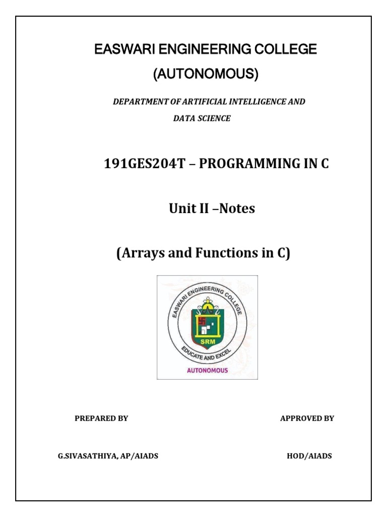 Unit Ii Arrays And Strings Pdf String Computer Science C Programming Language 