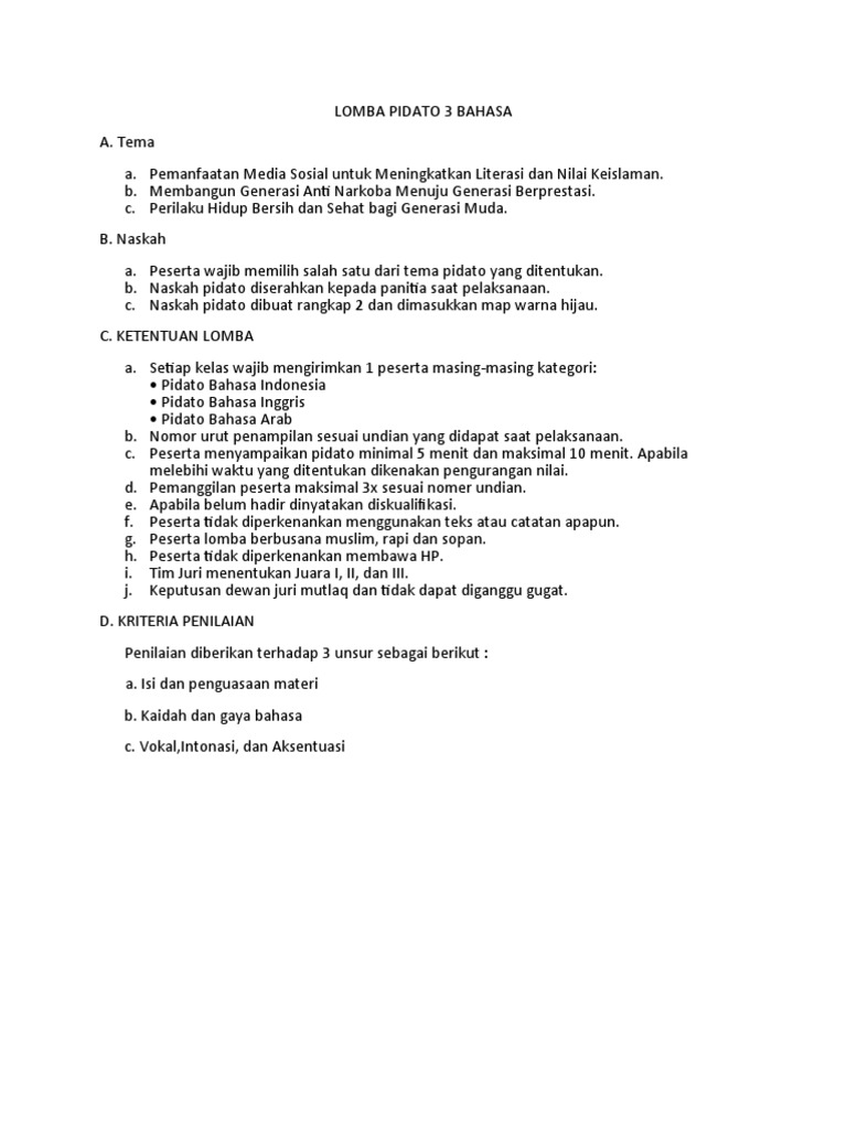 Juknis Pidato 3 Bahasa | PDF | Karier & Perkembangan