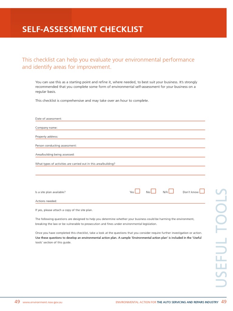 Sample Environmental Performance - Self-Assessment Checklist | PDF ...