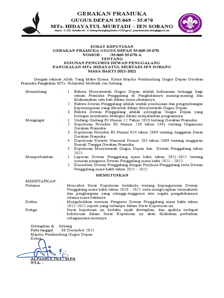 SK Dewan Penggalang 2021-2022 | PDF