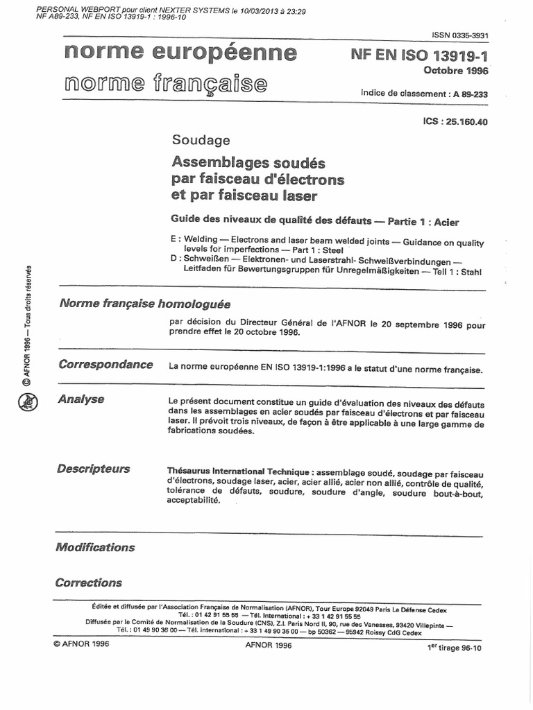 NF en Iso 13919-1 | PDF