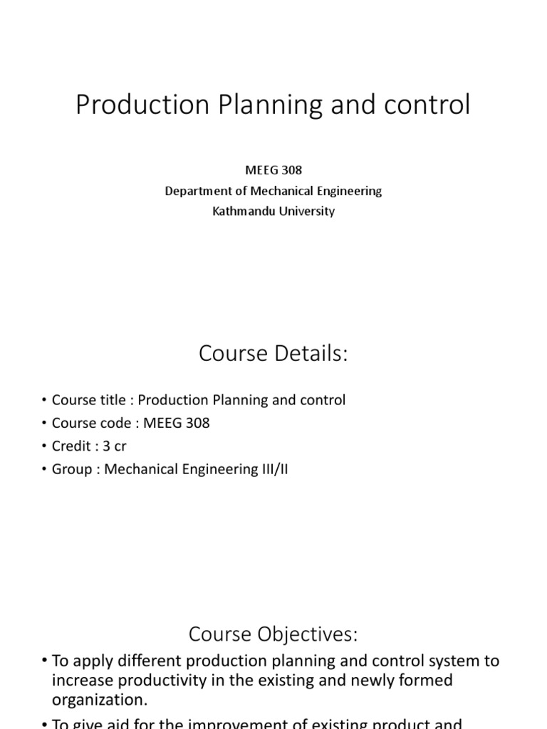 Chapter 1 Production Planning and Control | PDF | Product (Business ...