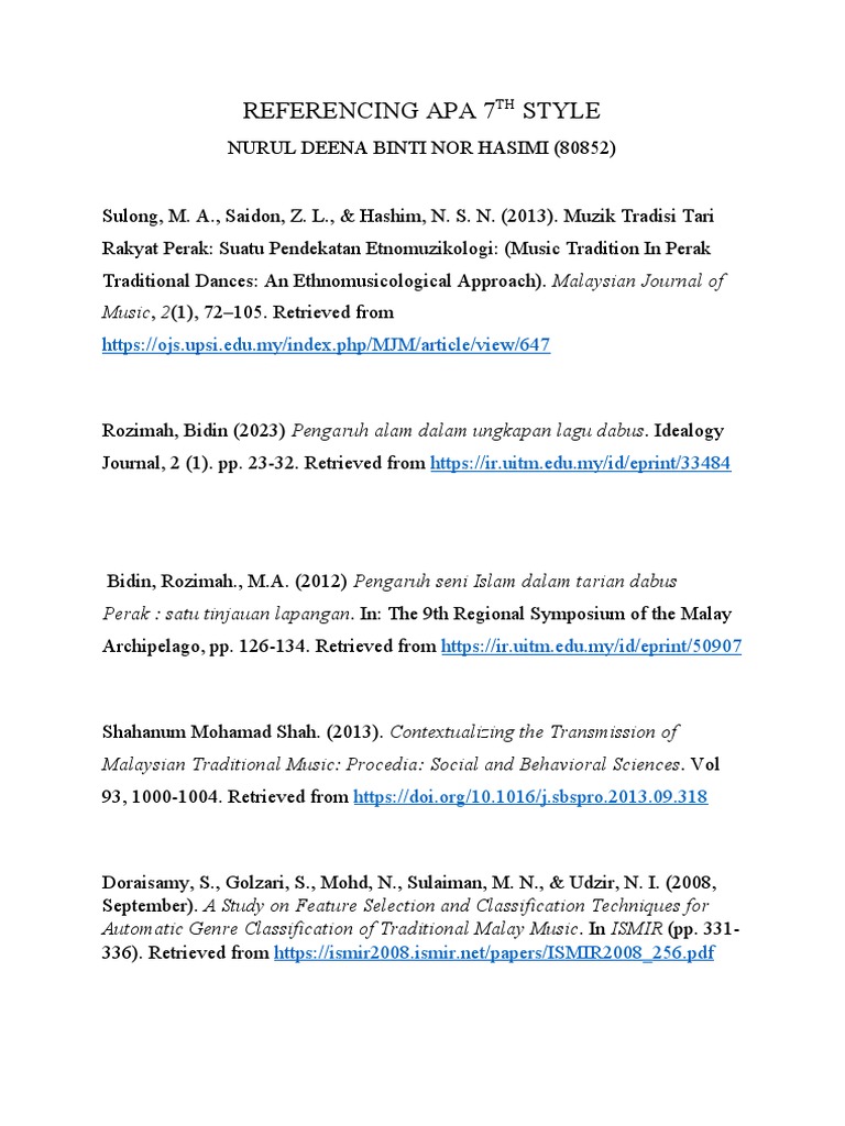 Apa 7TH Style References (Nurul Deena) 80852 | PDF