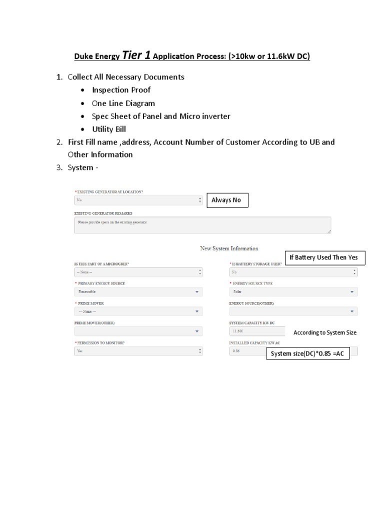 Duke Energy Tier 1 and Tier 2 Application Process | PDF