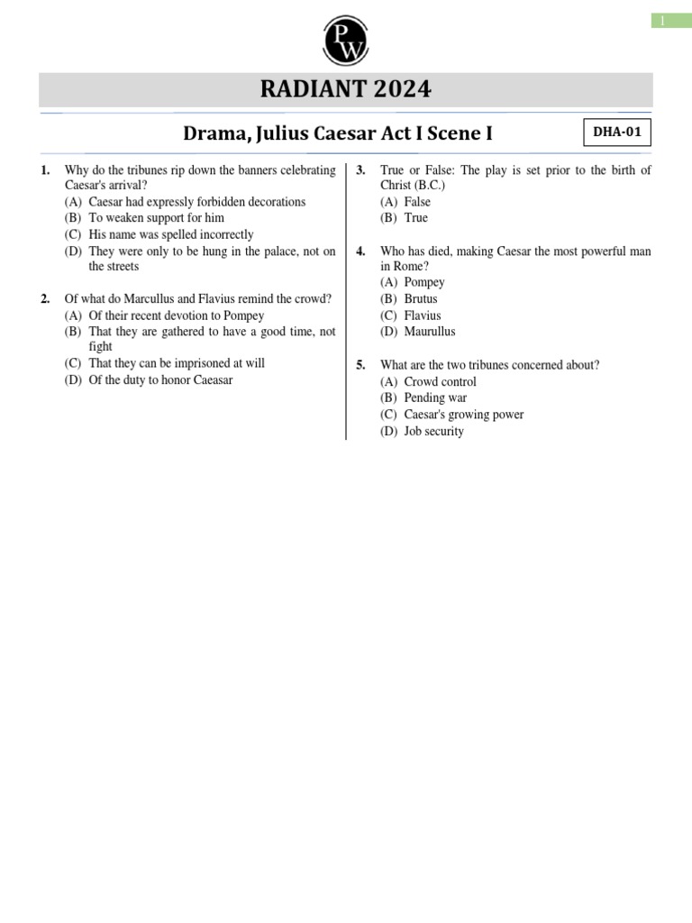 Julius Caesar Act I Scene I Quiz | PDF