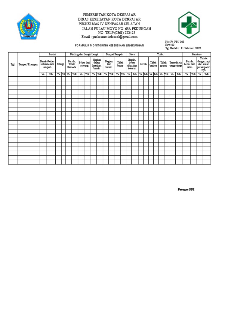 Form Ppi 008 Monitoring Kebersihan Lingkungan | PDF