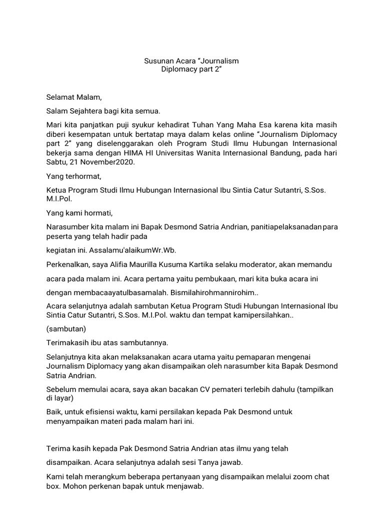 Susunan Acara Moderator | PDF