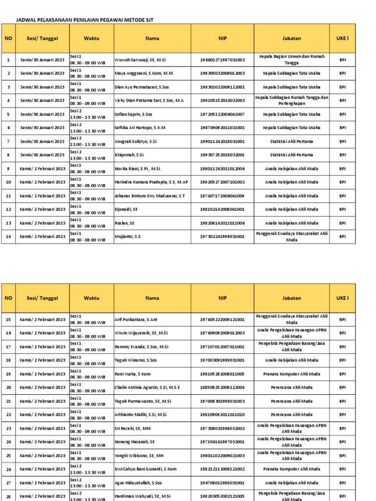Jadwal BPI - SJT - 2023 | PDF