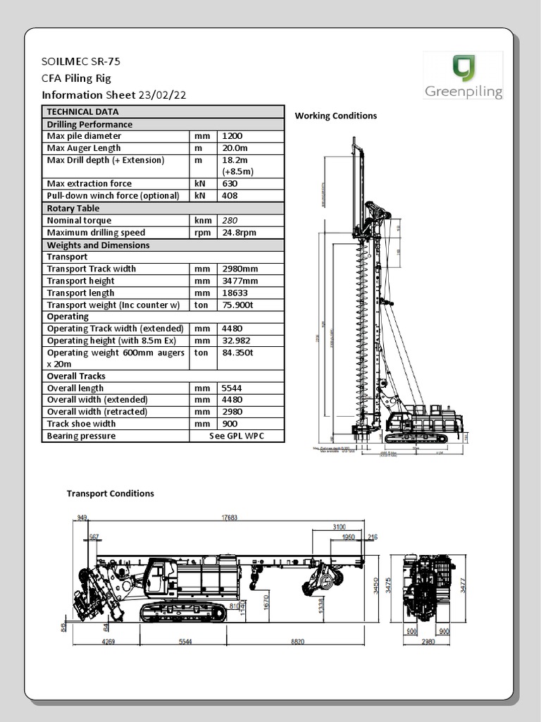 Soilmec SR-75 CFA Piling Rig Specs | PDF
