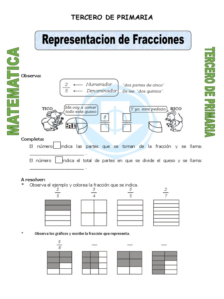 Ficha Representacion de Fracciones para Tercero de Primaria | PDF ...