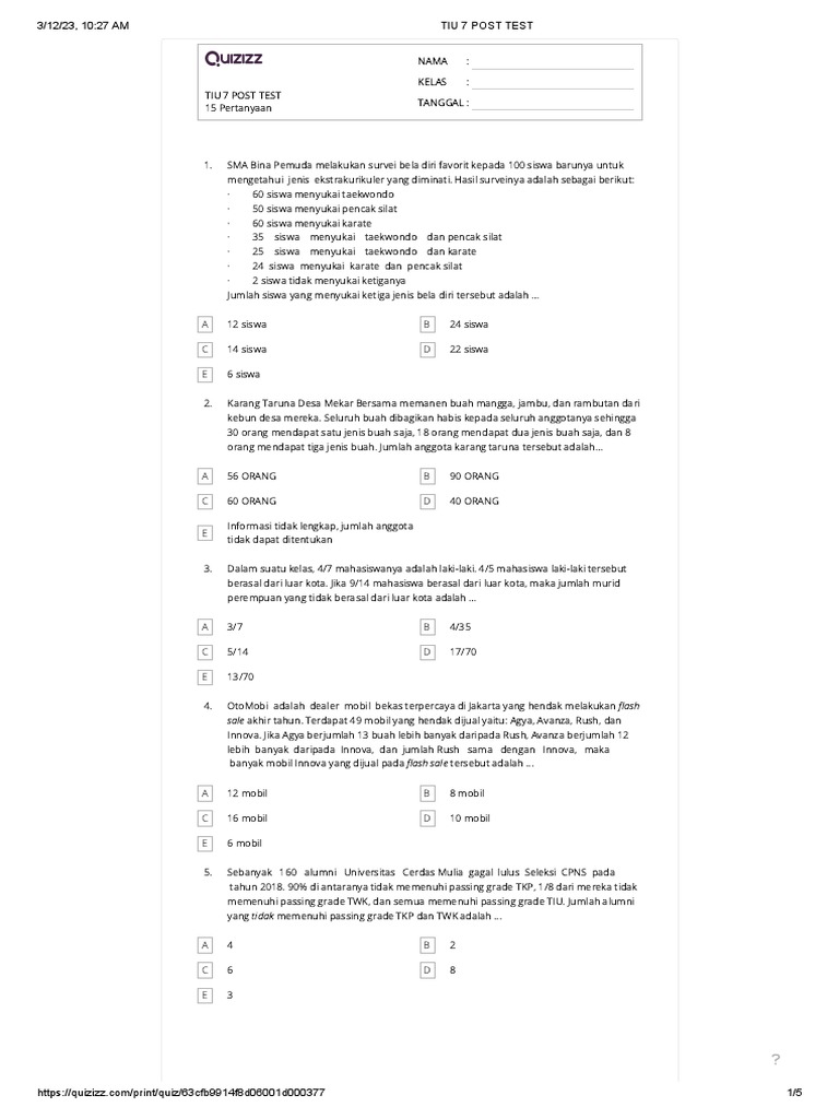 Soal dan Jawaban TIU 7 Post Test | PDF